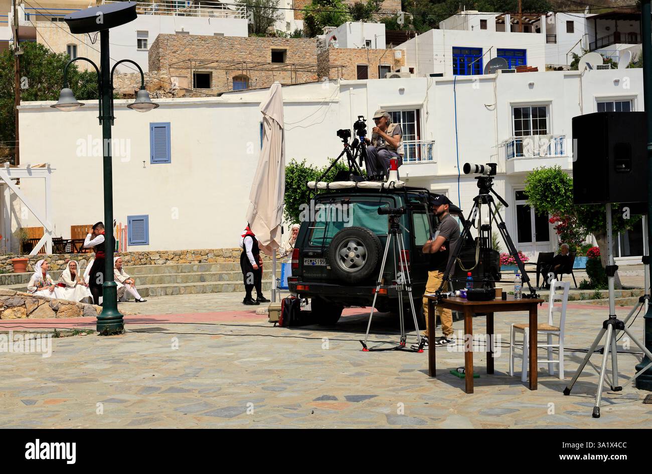 Tilos Island, Dodecanese. Scenes from filming of a television program ...