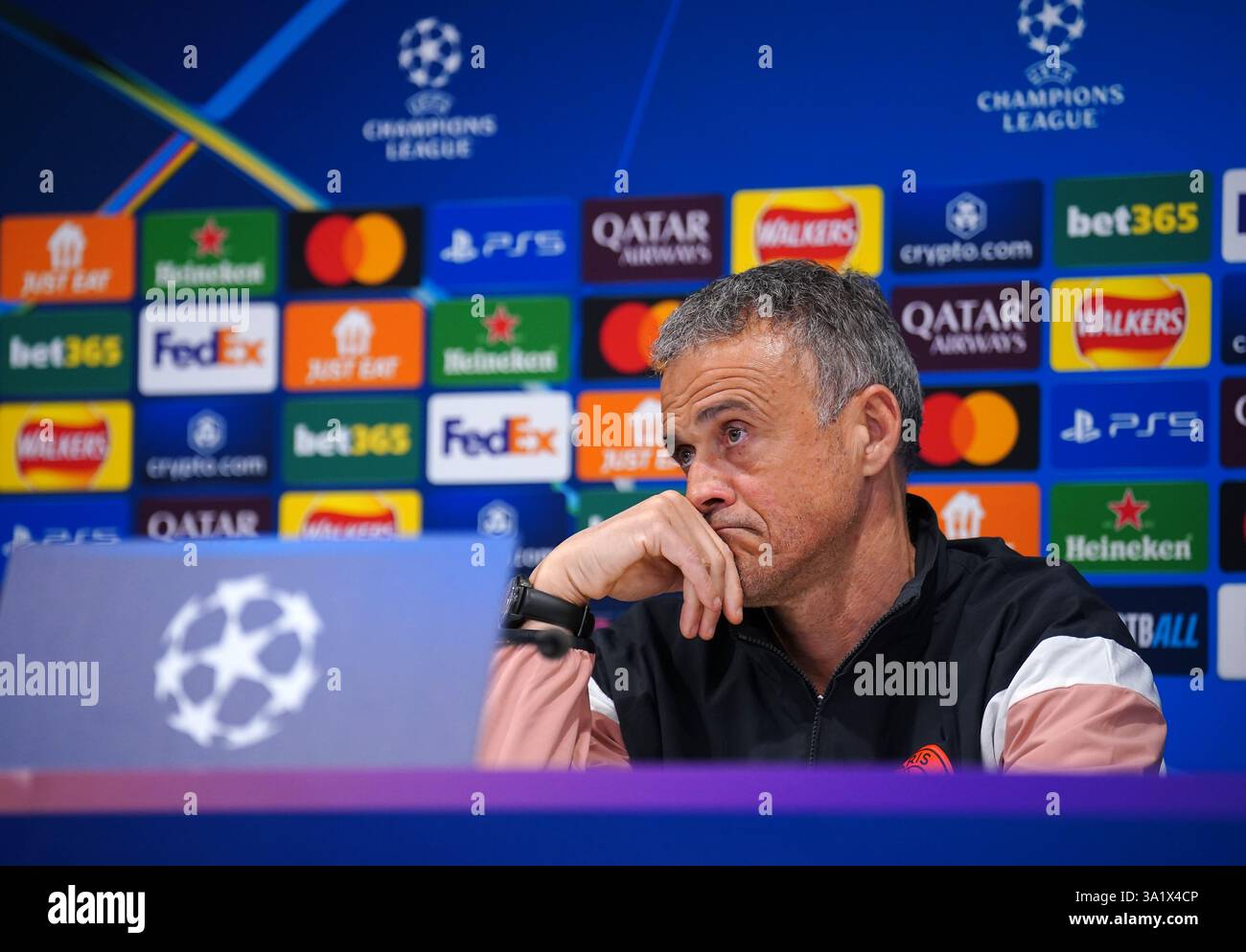 Paris Saint-Germain manager Luis Enrique during the press conference at ...