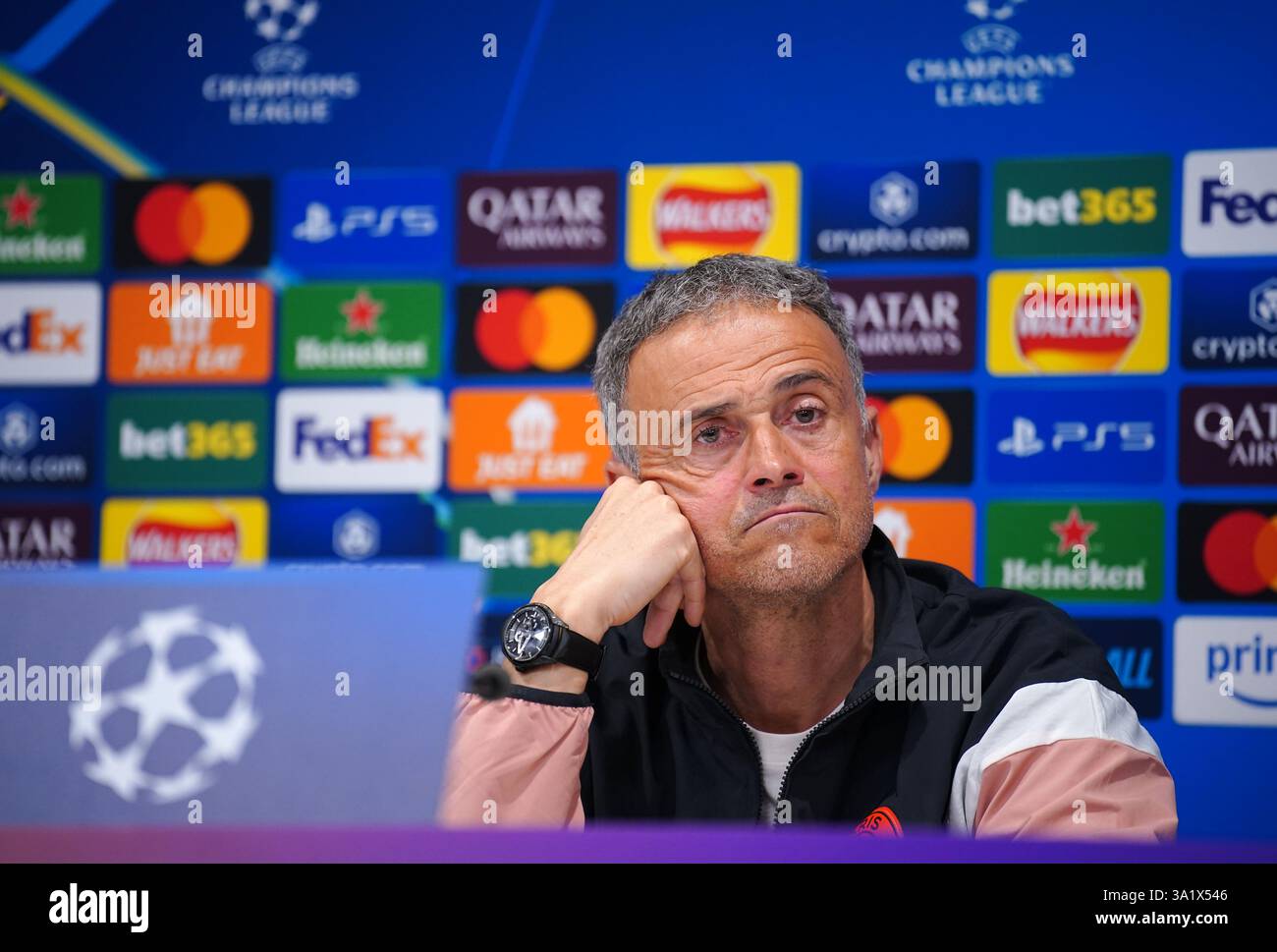 Paris Saint-Germain manager Luis Enrique during the press conference at ...