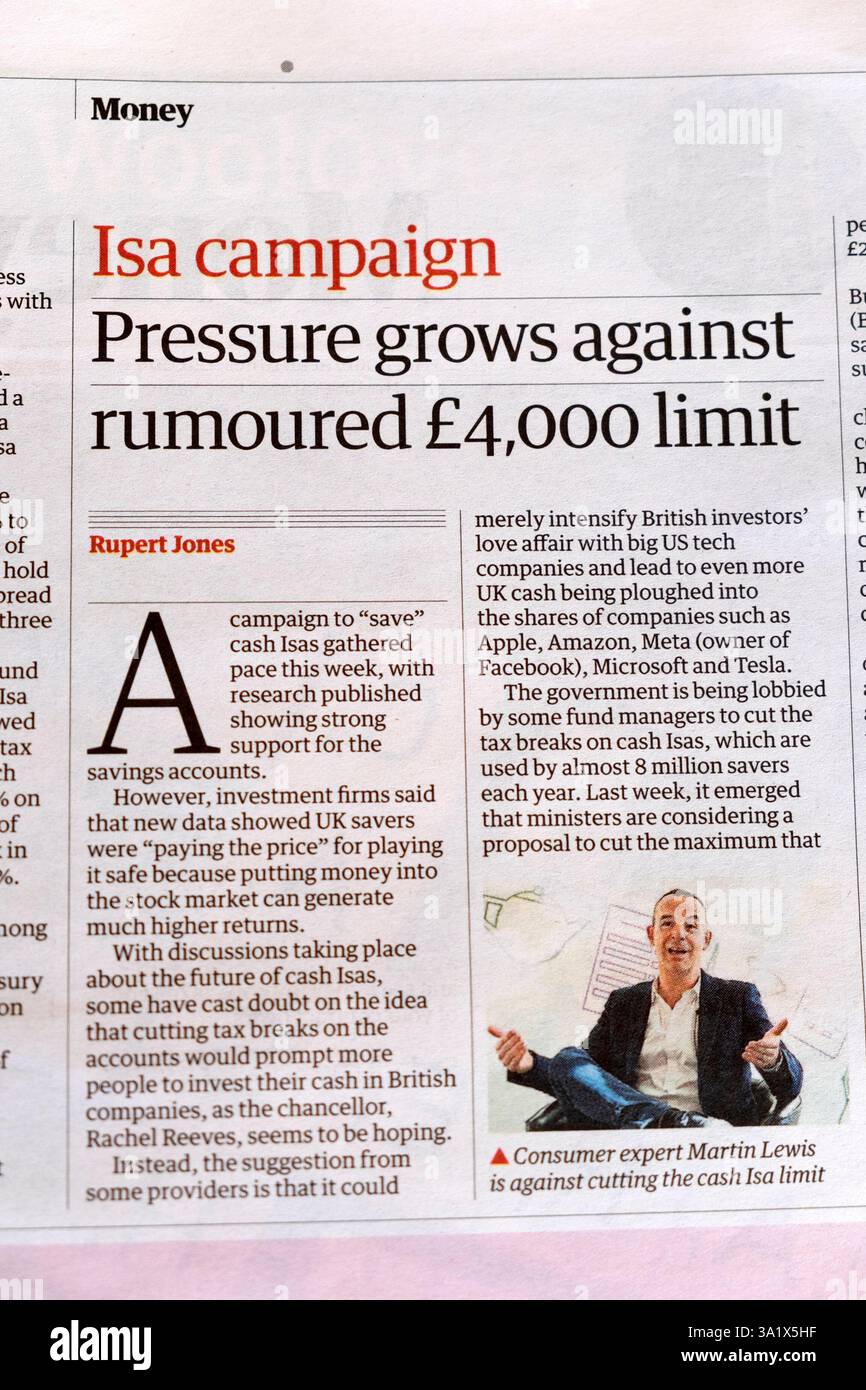 Isa campaign 'Pressure grows against rumoured £4,000 limit' Guardian ...