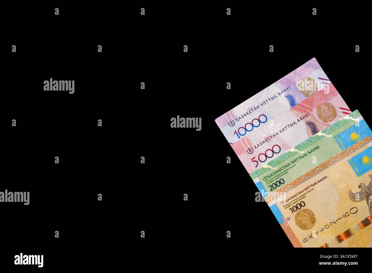 Tenge parts of different denominations in descending order. Cash. Black ...