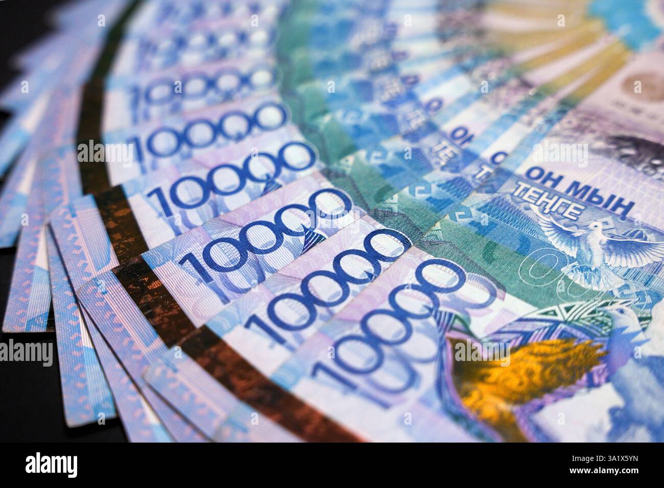 Fanned out 10,000 tenge bills. Paper money from circulation Stock Photo ...