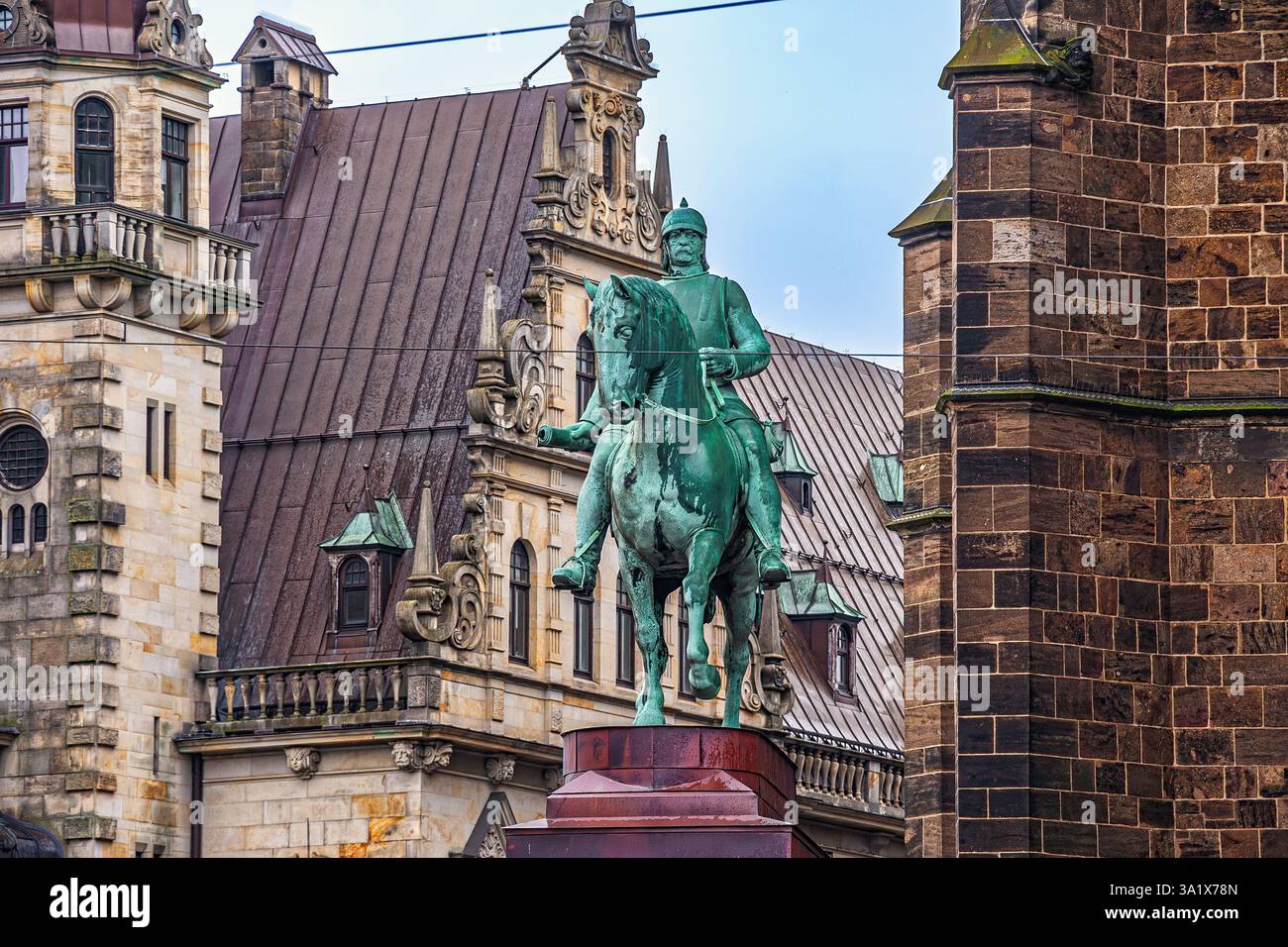 A bronze equestrian statue of Kaiser Wilhelm II in Bremen's historic ...