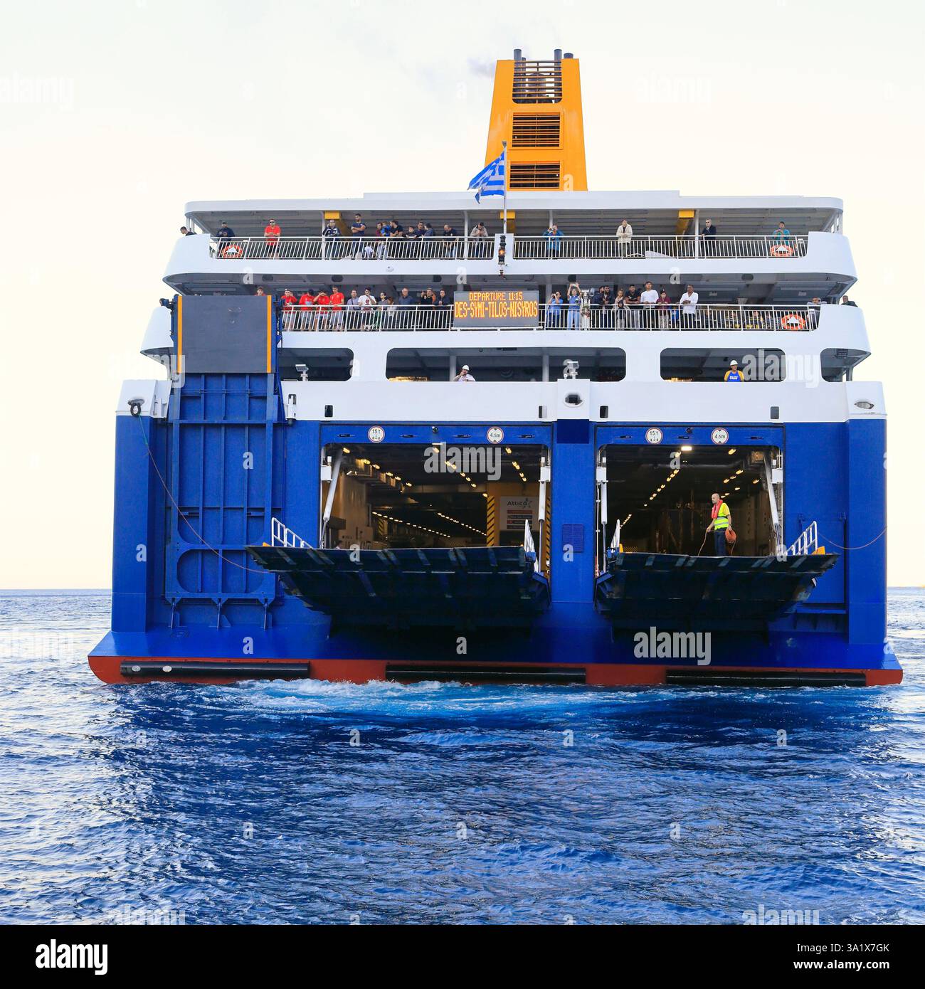 Blue Star Ferry - Patmos - Loading and unloading at Livadia Harbour ...