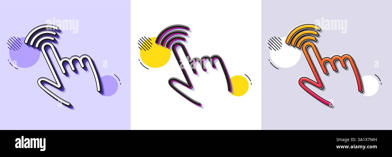 Hand Cursor Line Icon Click Action Sign Halftone Dotted Pattern Vector Stock Vector Image