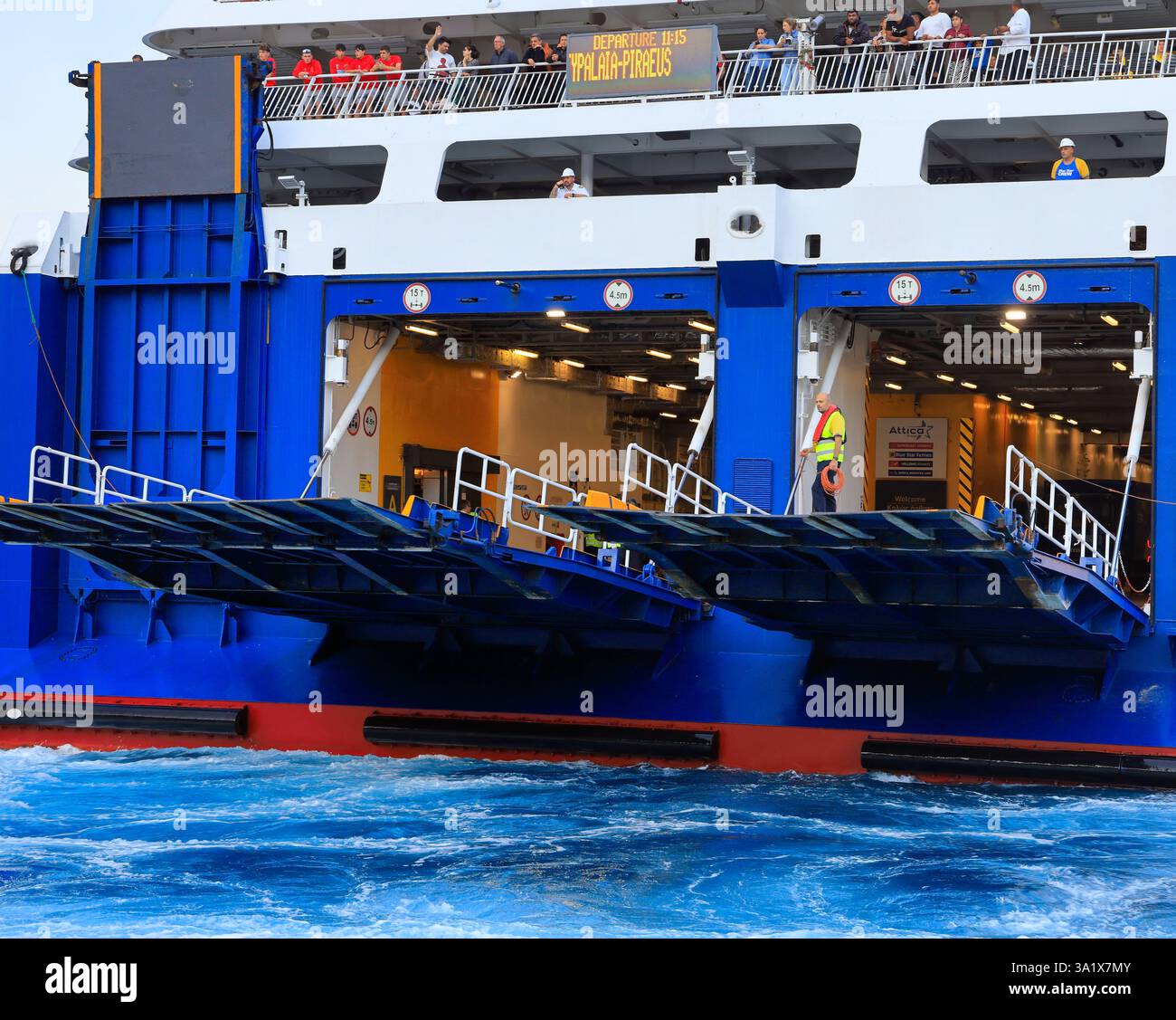 Blue Star Ferry - Patmos- Loading and unloading at Livadia Harbour ...