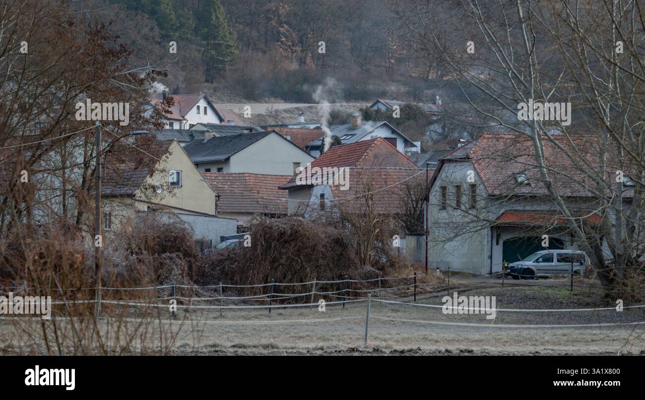 Early spring in cold color morning near Wachau valley in Paudorf ...