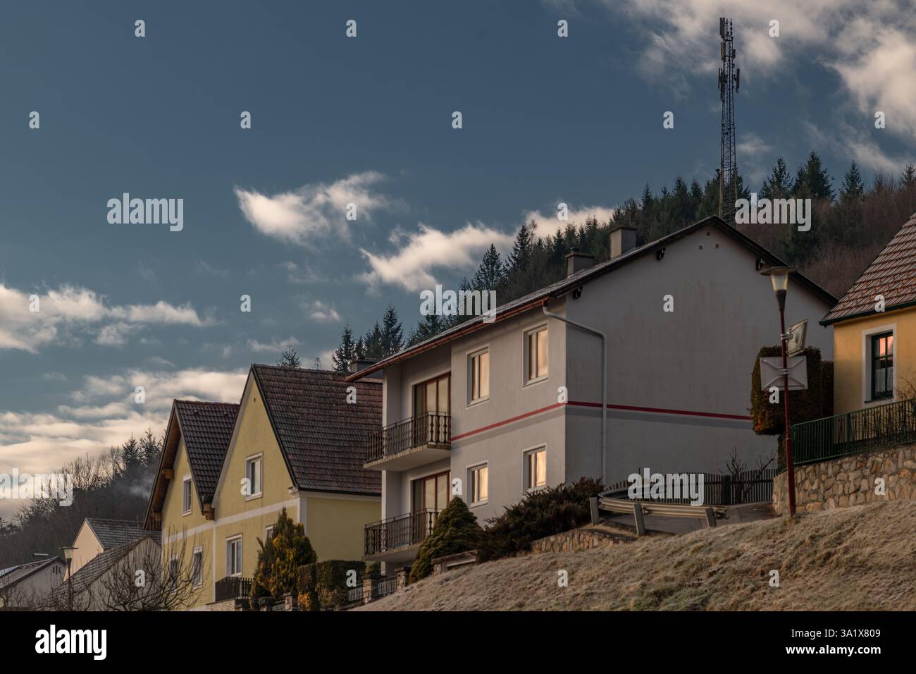 Early spring in cold color morning near Wachau valley in Paudorf ...