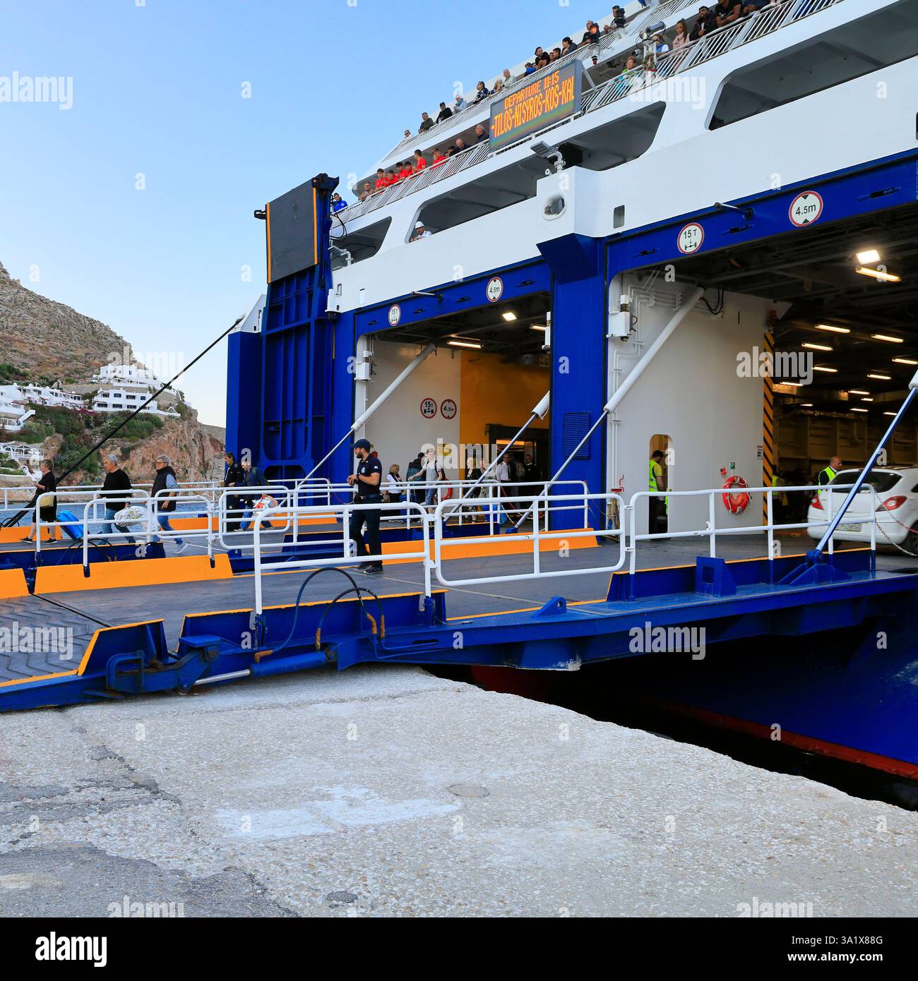 Blue Star Ferry - Patmos- Loading and unloading at Livadia Harbour ...