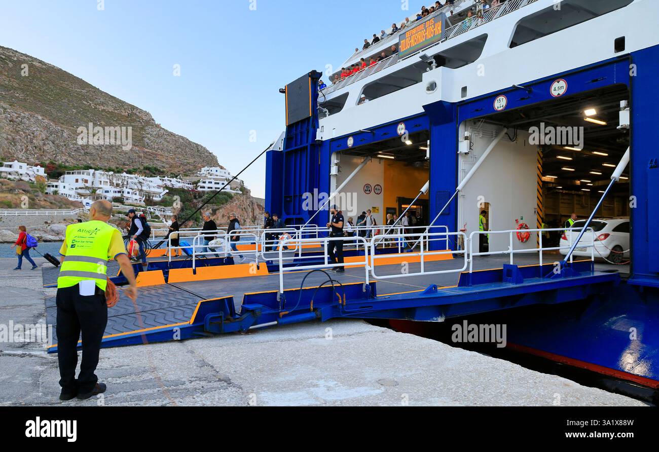 Blue Star Ferry - Patmos- Loading and unloading at Livadia Harbour ...