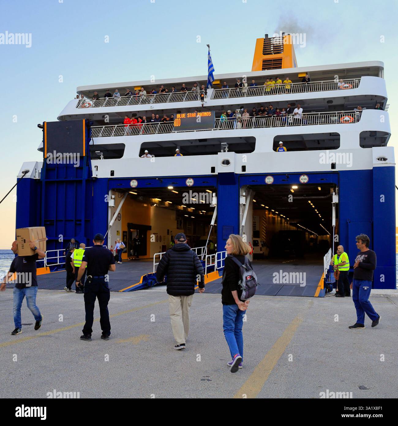 Blue Star Ferry - Patmos- Loading and unloading at Livadia Harbour ...