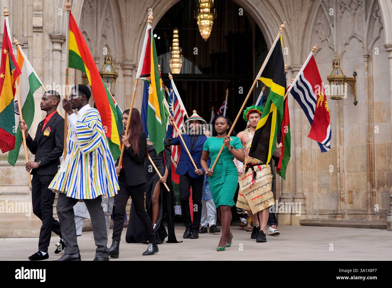 Flag bearers leave after attending the annual Commonwealth Day Service of Celebration at ...