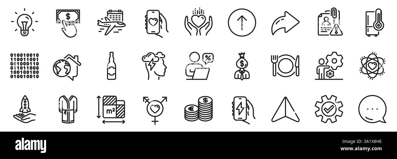 Idea, Swipe up and Hold heart line icons pack. Share, Message, Paper ...