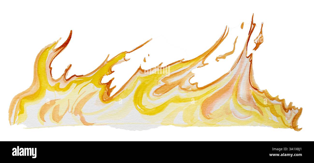 Fire isolated on white watercolor illustration. Flame painting. Fire ...