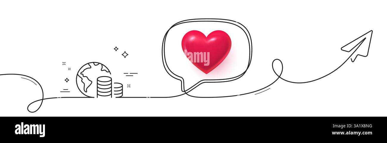 World budget line icon. Continuous line with share plane. Internet ...