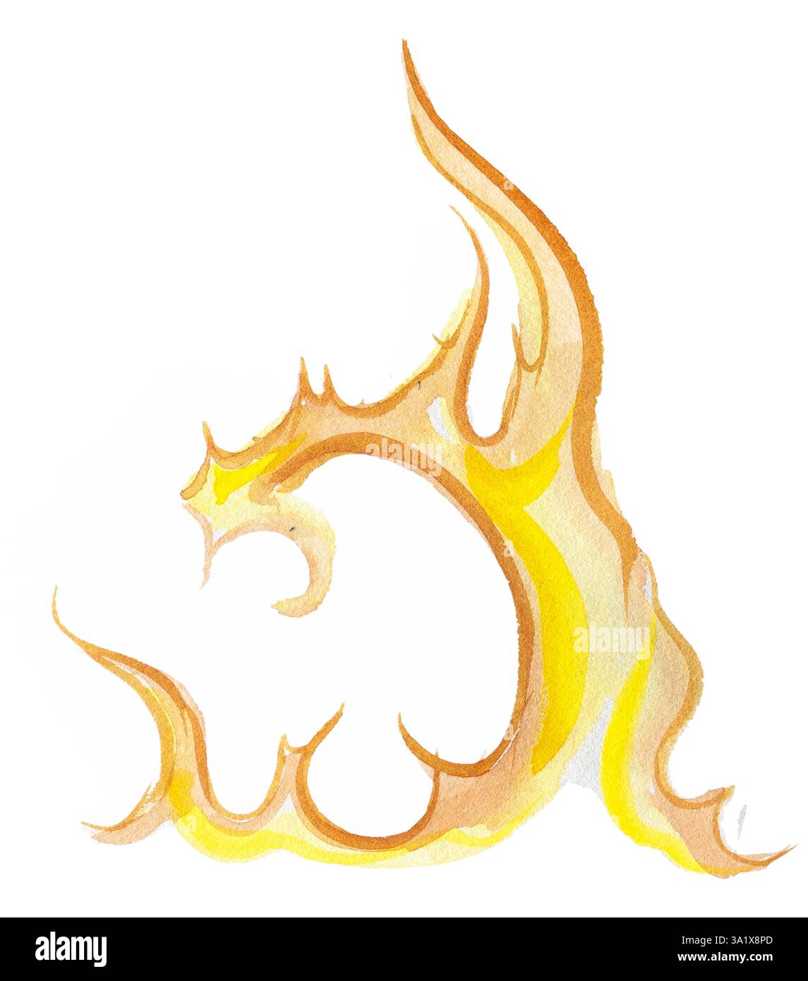 Fire isolated on white watercolor illustration. Flame painting. Fire ...