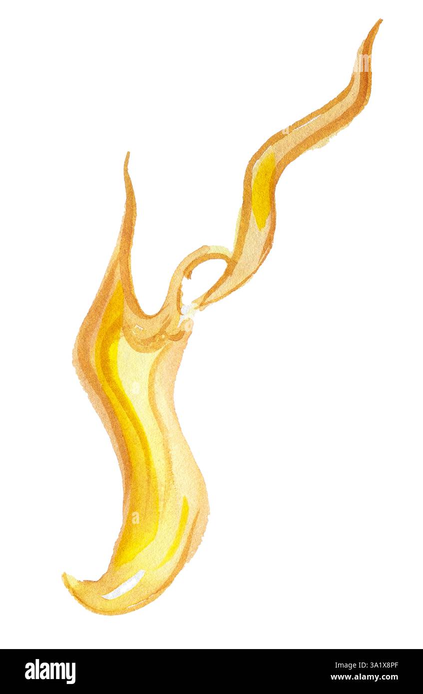 Fire isolated on white watercolor illustration. Flame painting. Fire ...