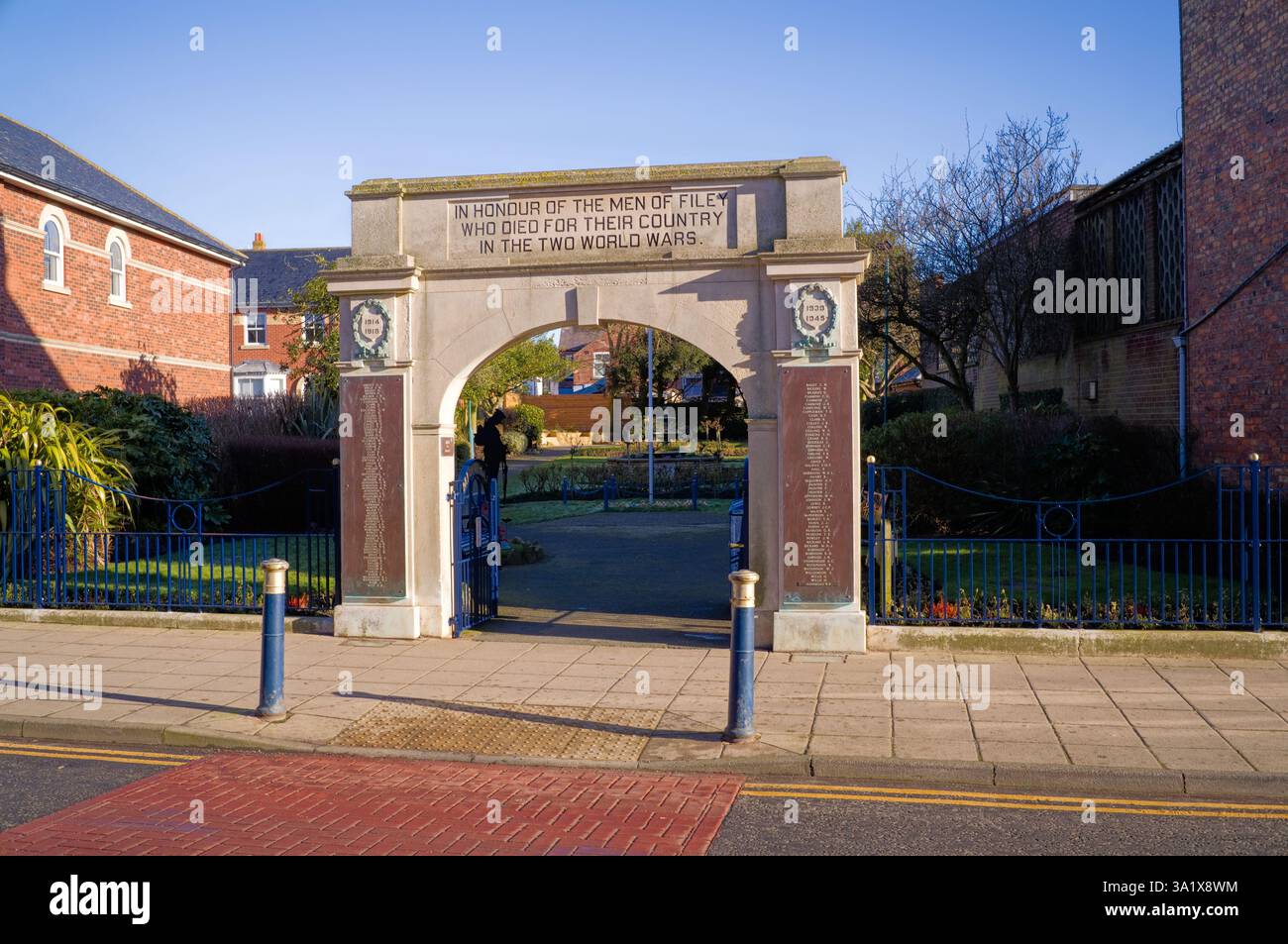 The Filey war memorial is in the centre of the shopping area Stock ...
