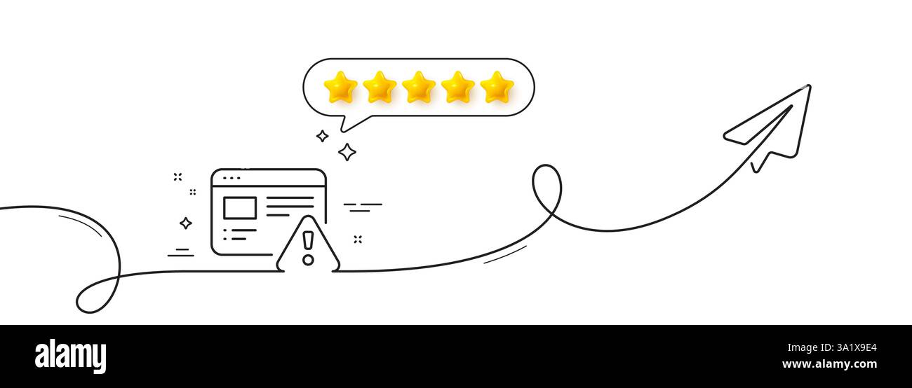 Internet warning line icon. Attention triangle sign. Continuous line with plane. Vector Stock ...