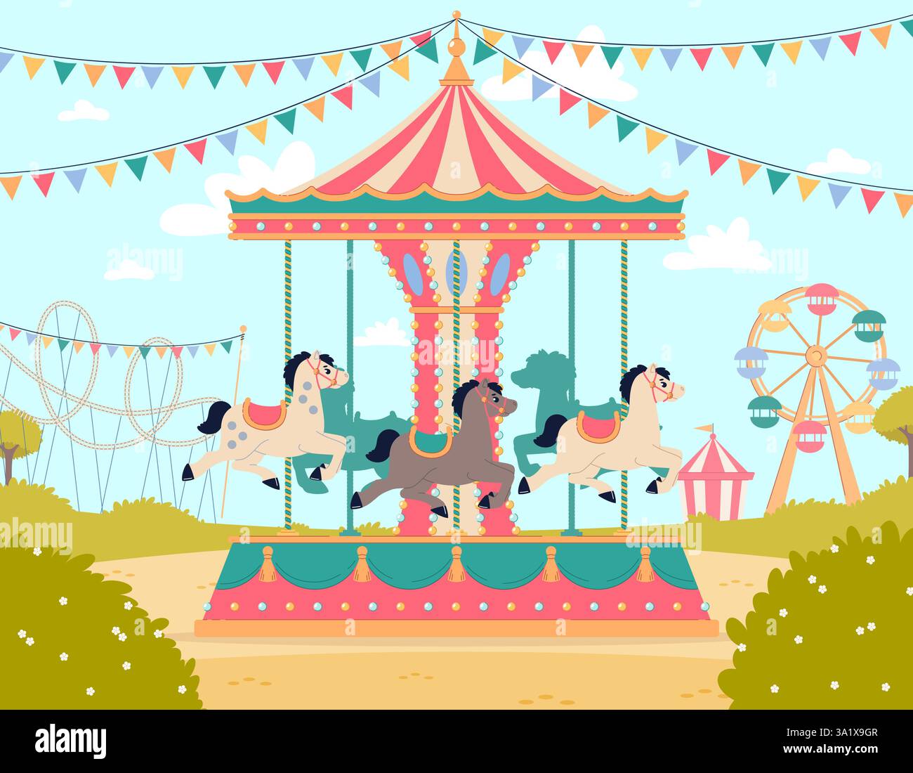 Merry go round ferris Stock Vector Images - Alamy