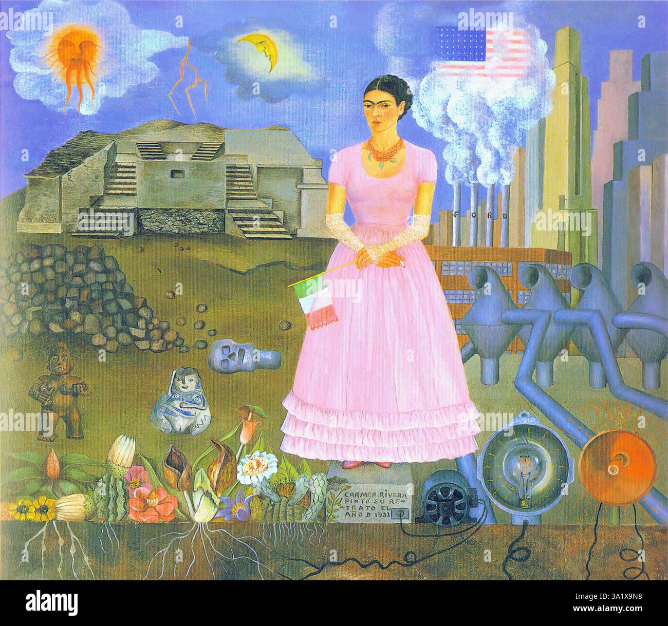 Frida Kahlo - Self-portrait along the border line between Mexico and ...