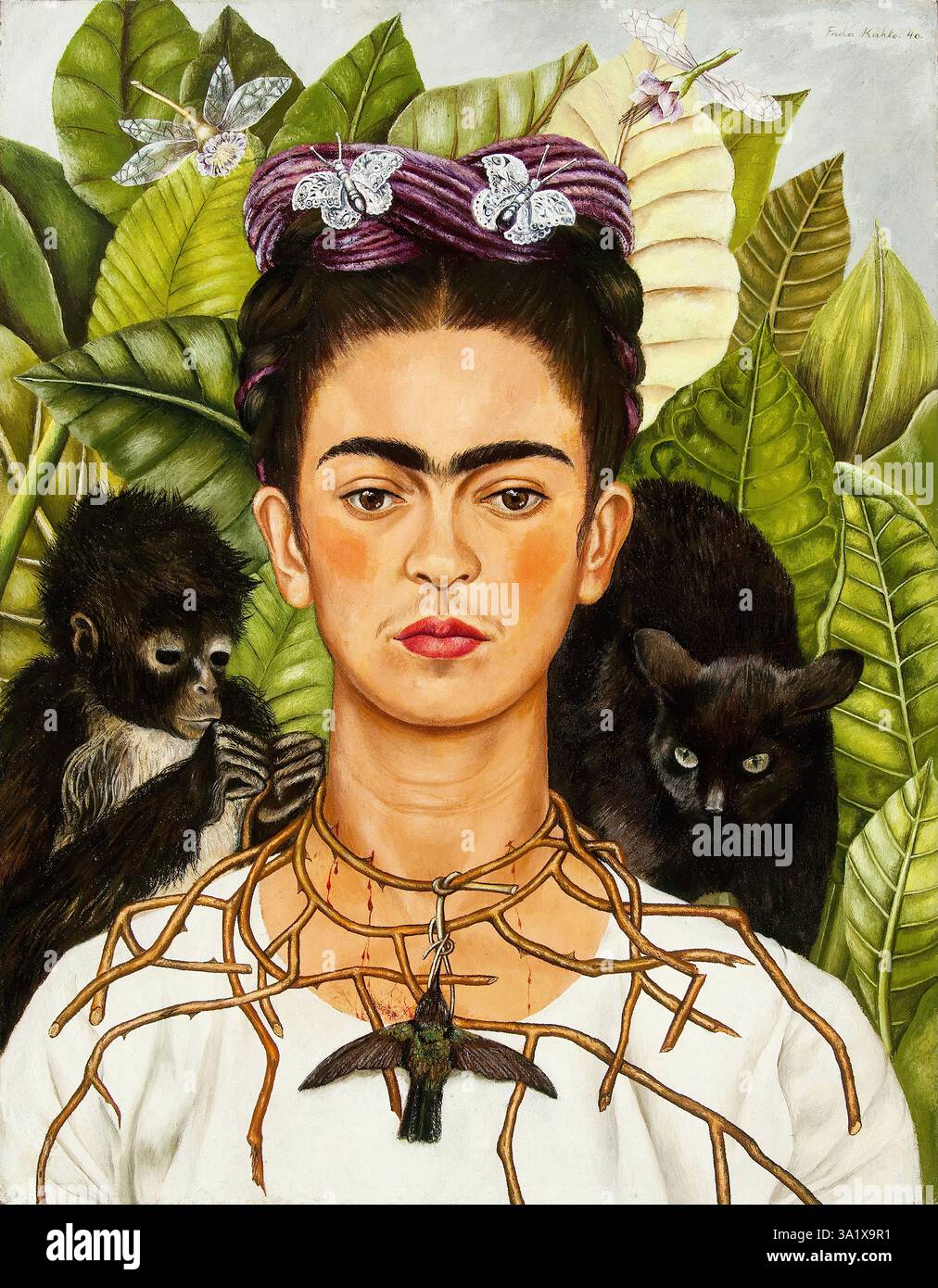 Frida Kahlo - Untitled (Self-portrait with thorn necklace and ...