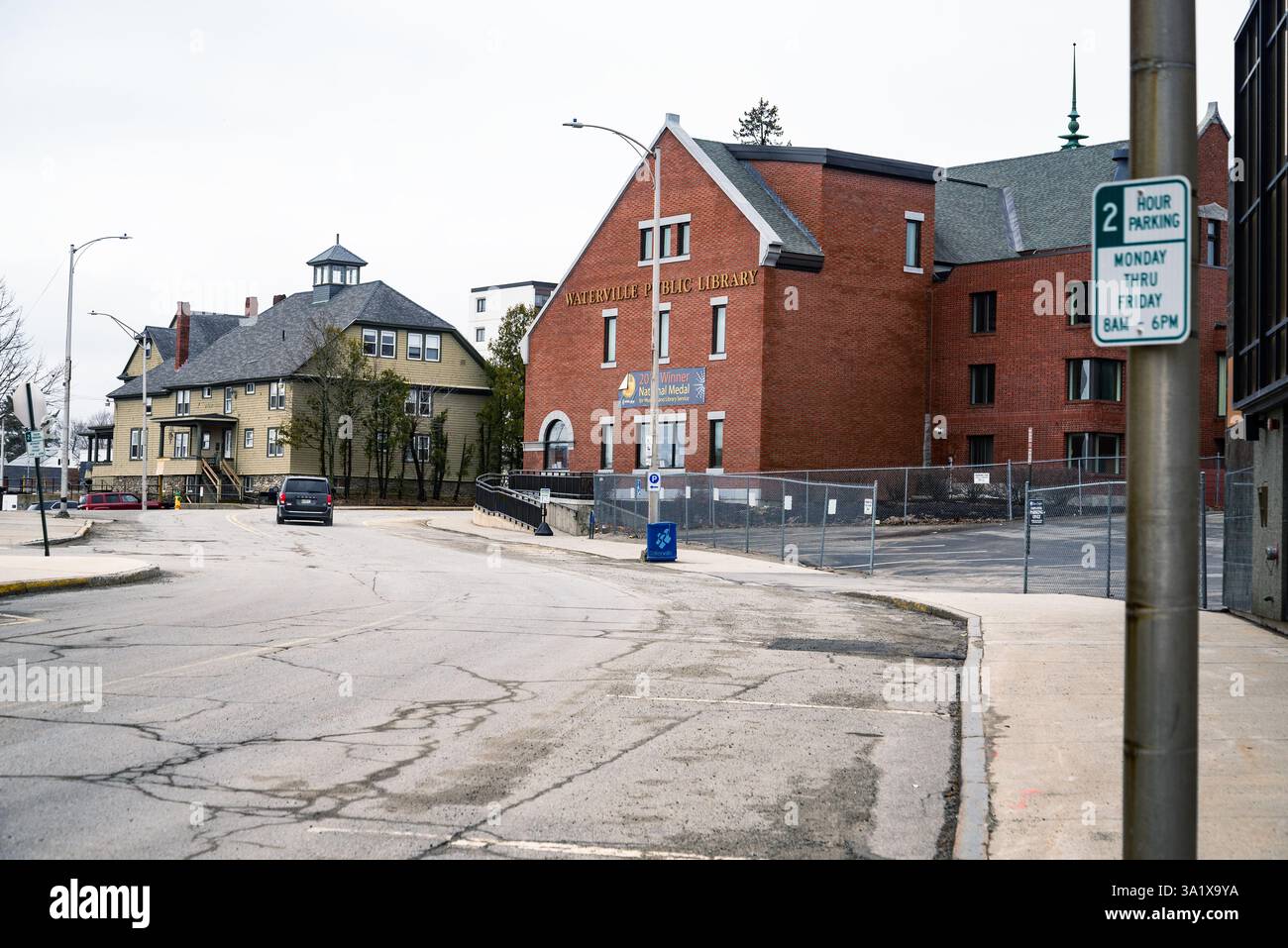 Historic Buildings on Main Street in downtown Augusta, capital of Maine ...