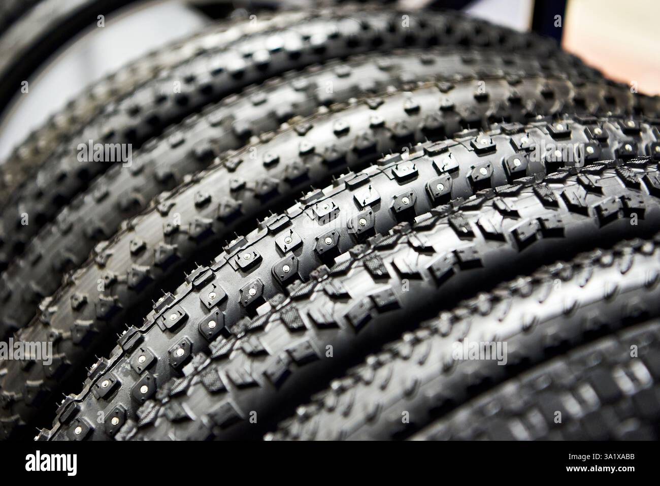 Bicycle tires an assortment of the store Stock Photo - Alamy