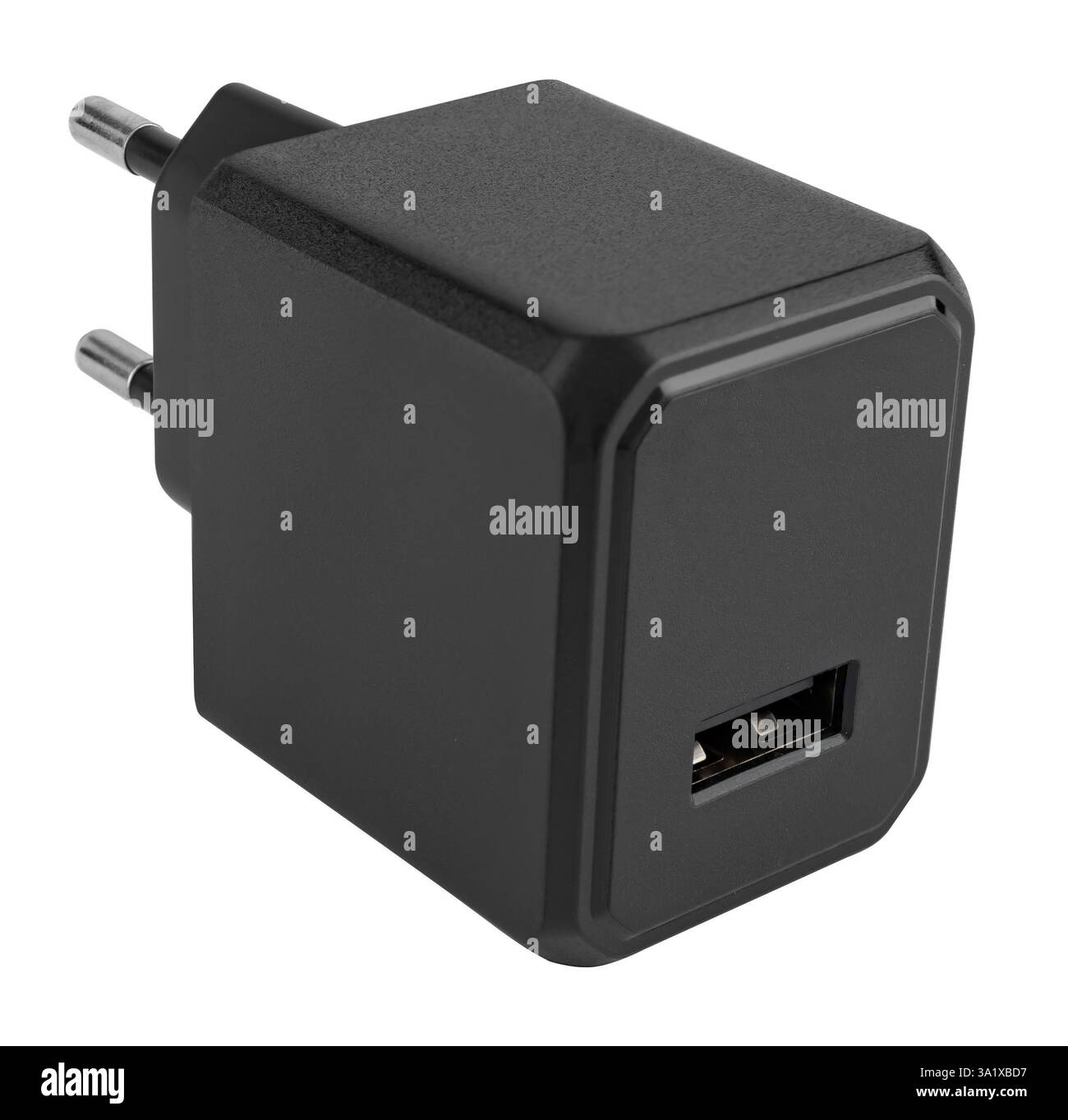 Black colored power adapter for safe charging of smartphones. Compact ...