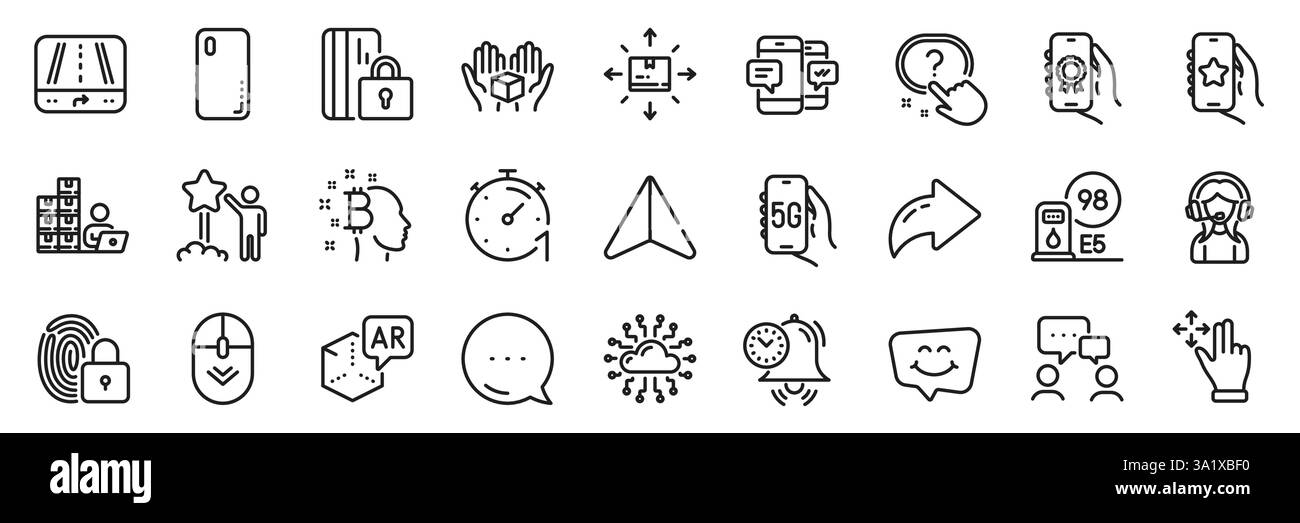 Lock, Support and Augmented reality line icons pack. For web app. App line icons. Vector Stock ...