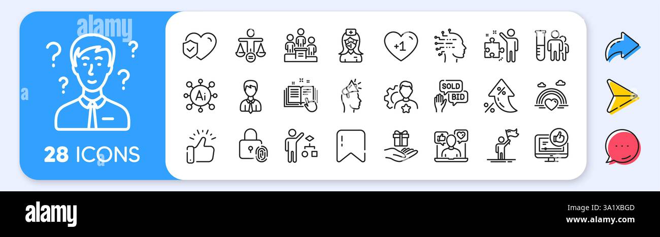 Nurse, Algorithm and Business podium line icons. Interest rate, AI generate, Inflation icons ...