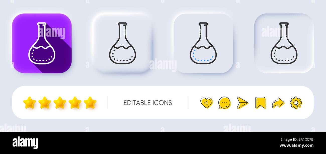 Chemistry lab line icon. Neumorphic, Flat shadow, 3d buttons. Laboratory flask sign. Analysis ...