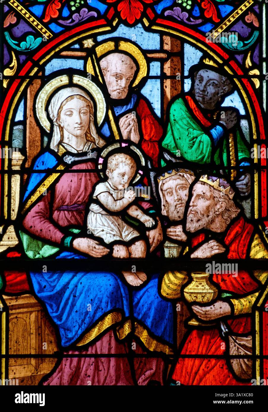 Dijon, FRANCE - 01-30-2025: Stained glass (19th century) of Christmas ...