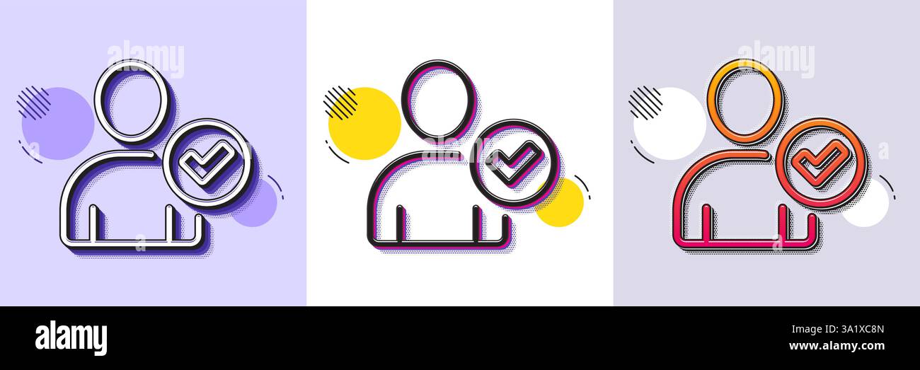 Checked User line icon. Halftone dotted pattern. Gradient icon with ...