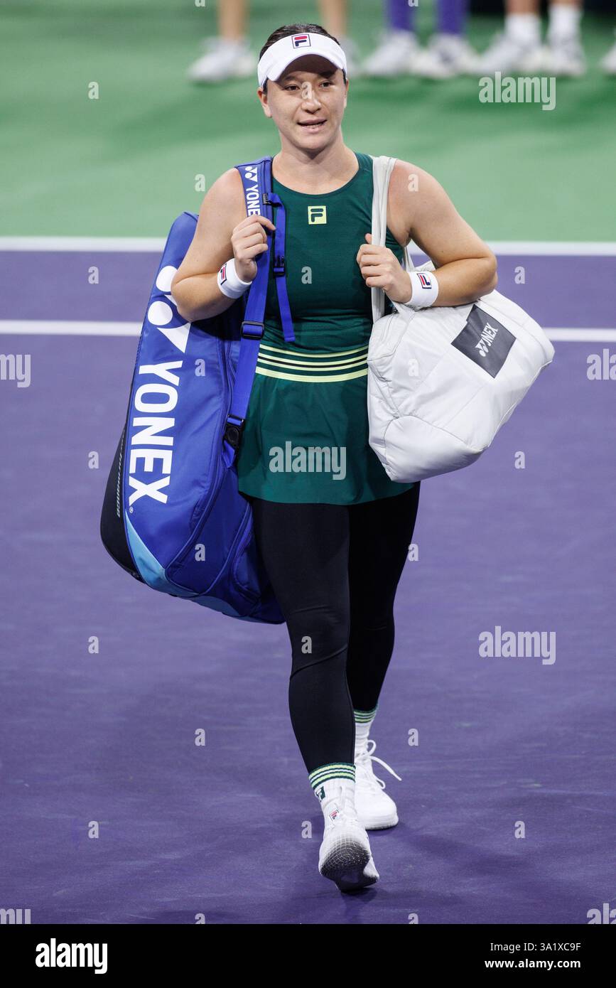 March 9, 2025: Lulu Sun (NZL) enters the court for her match against ...