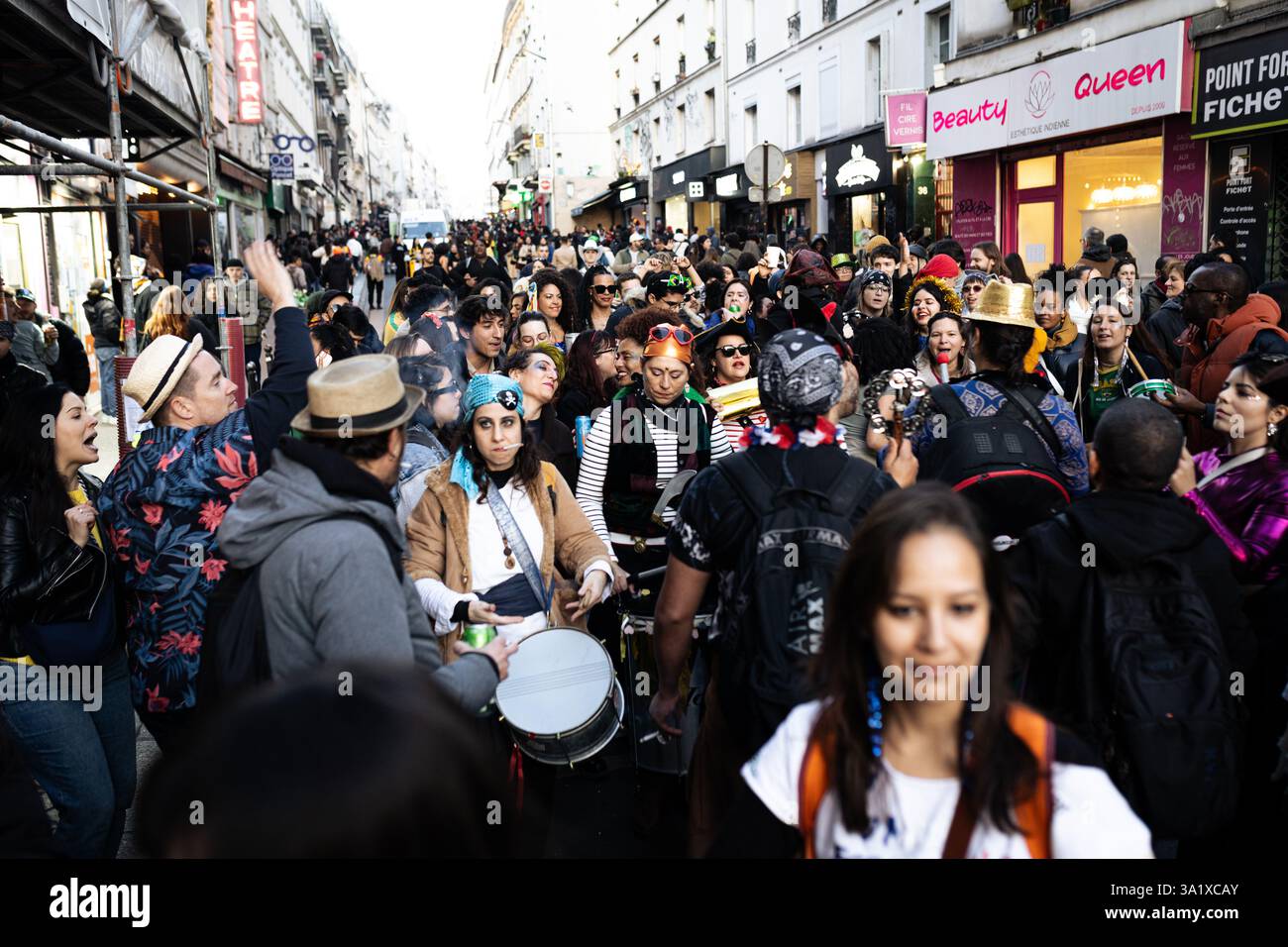 Paris, France. 02nd Mar, 2025. An improvised group "Bloco Pirata" plays ...