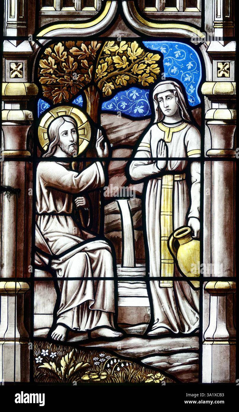Dijon, FRANCE - 01-30-2025: Stained glass (19th century) of Jesus and ...