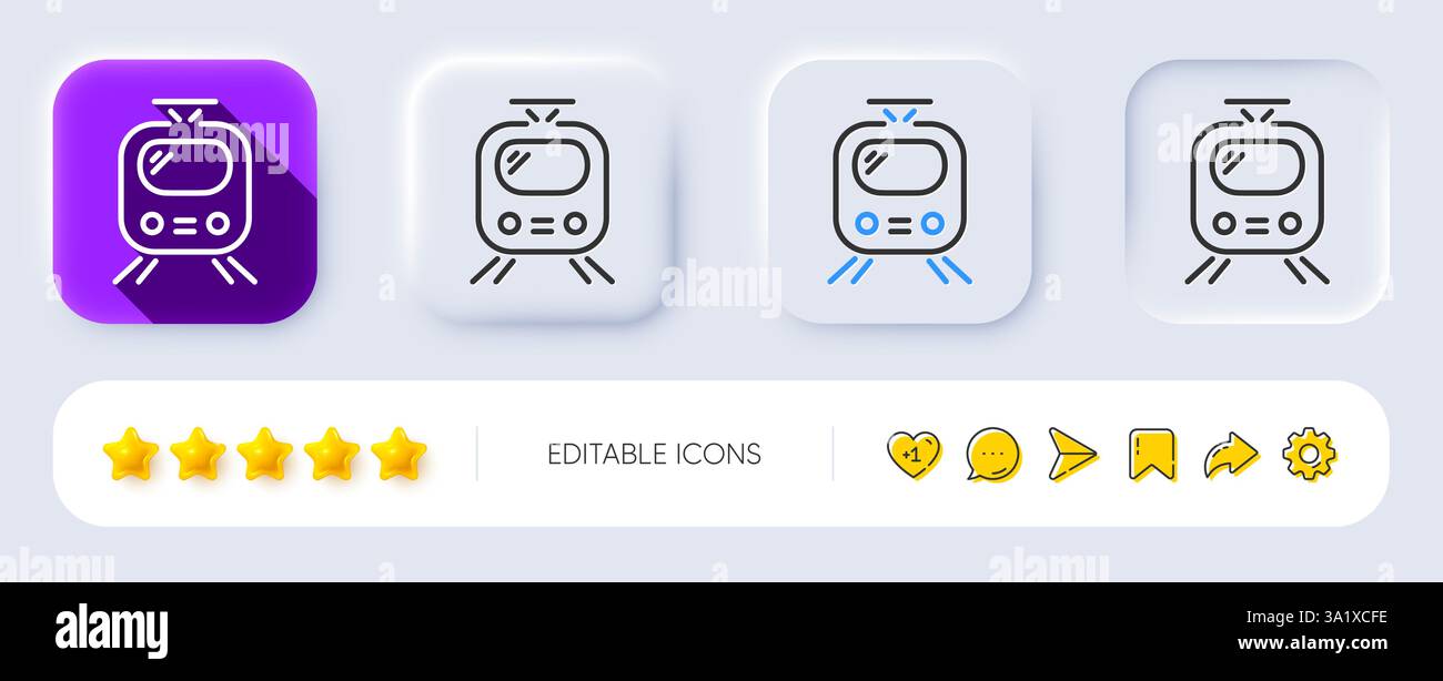 Train transport line icon. Neumorphic, Flat shadow, 3d buttons. Public ...