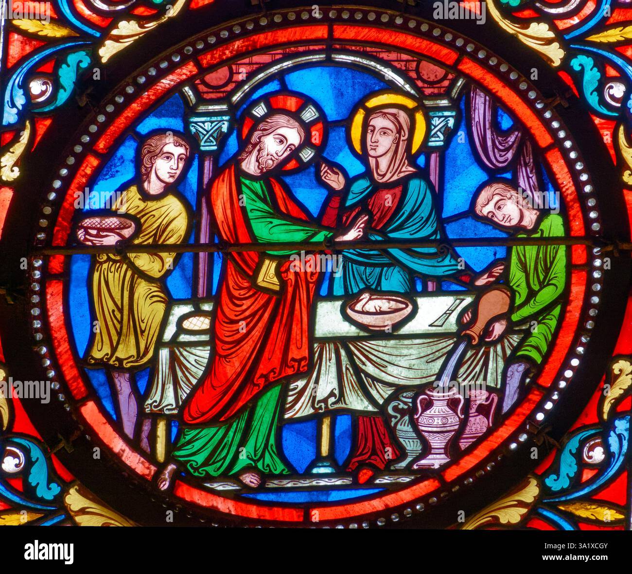 Dijon, FRANCE - 01-30-2025: Stained glass (19th century) of Miracle of ...