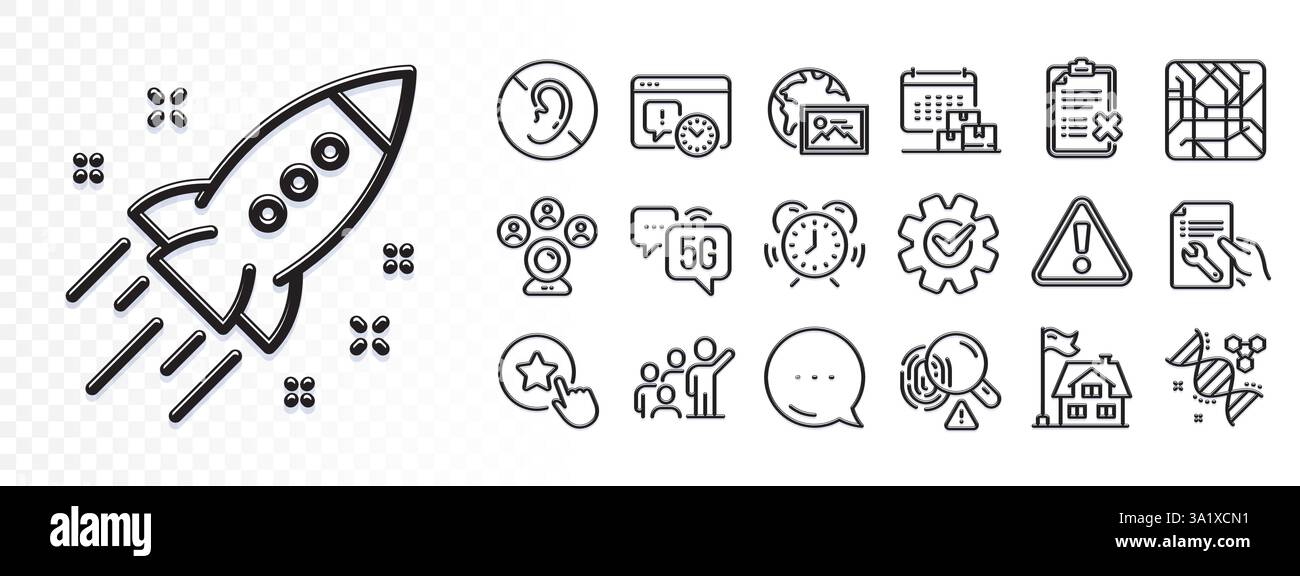 Startup rocket, Reject checklist and 5g internet line icons for web app ...