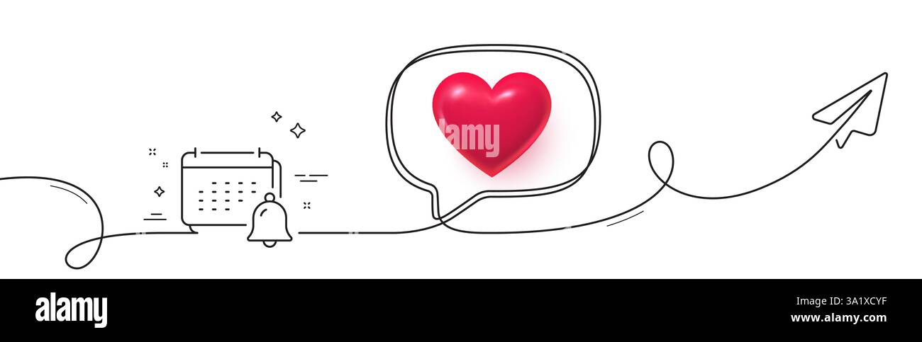 Notification bell line icon. Continuous line with share plane. Calendar ...