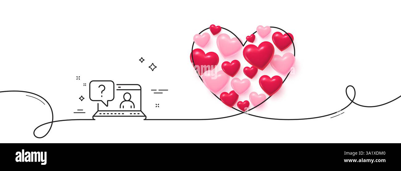 Question mark line icon. Continuous line big heart. Online faq support ...