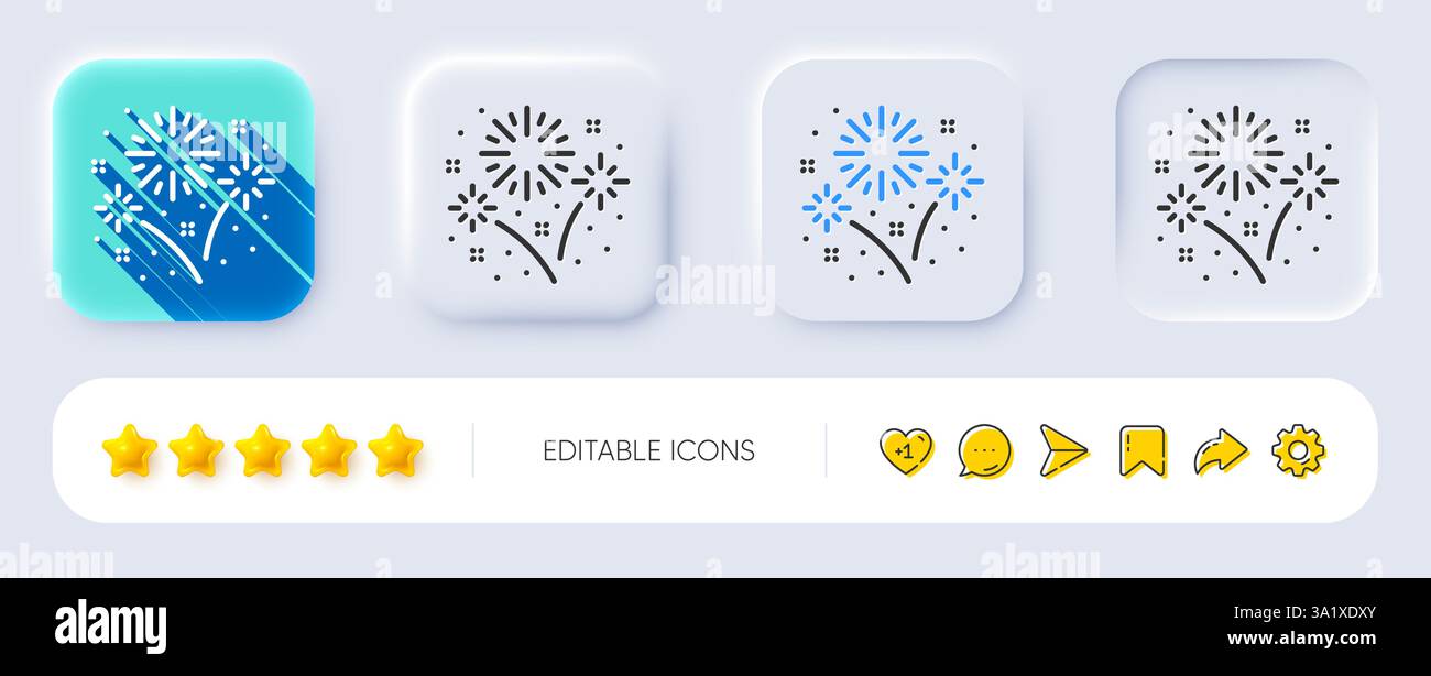 Fireworks line icon. Neumorphic, Flat shadow, 3d buttons. Pyrotechnic ...