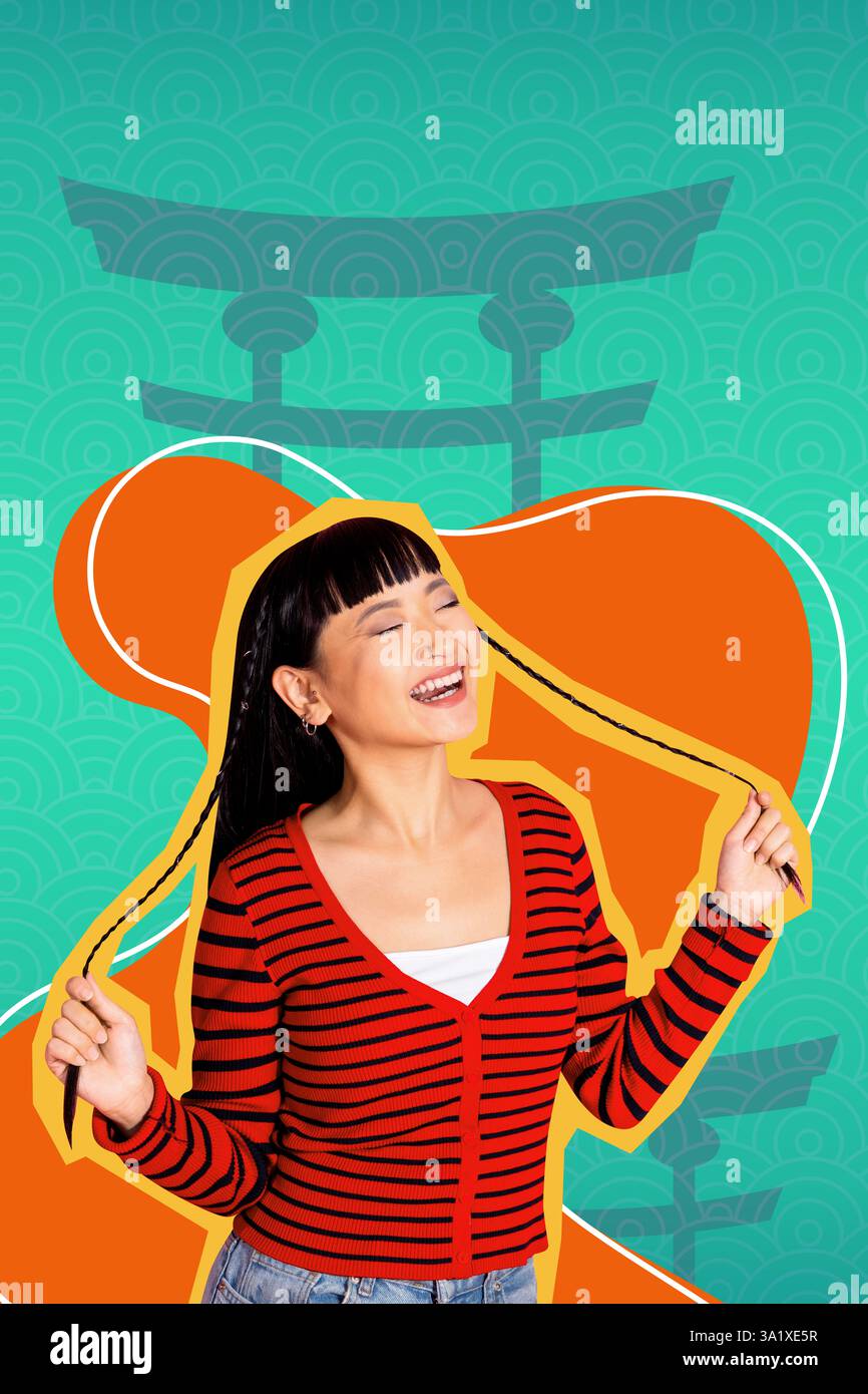 Composite 3D photo collage design trend sketch of japanese culture ...