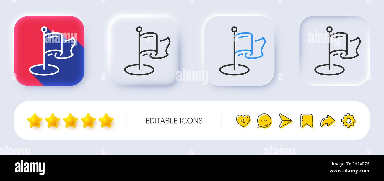 Milestone line icon. Neumorphic, Flat shadow, 3d buttons. Place pin ...