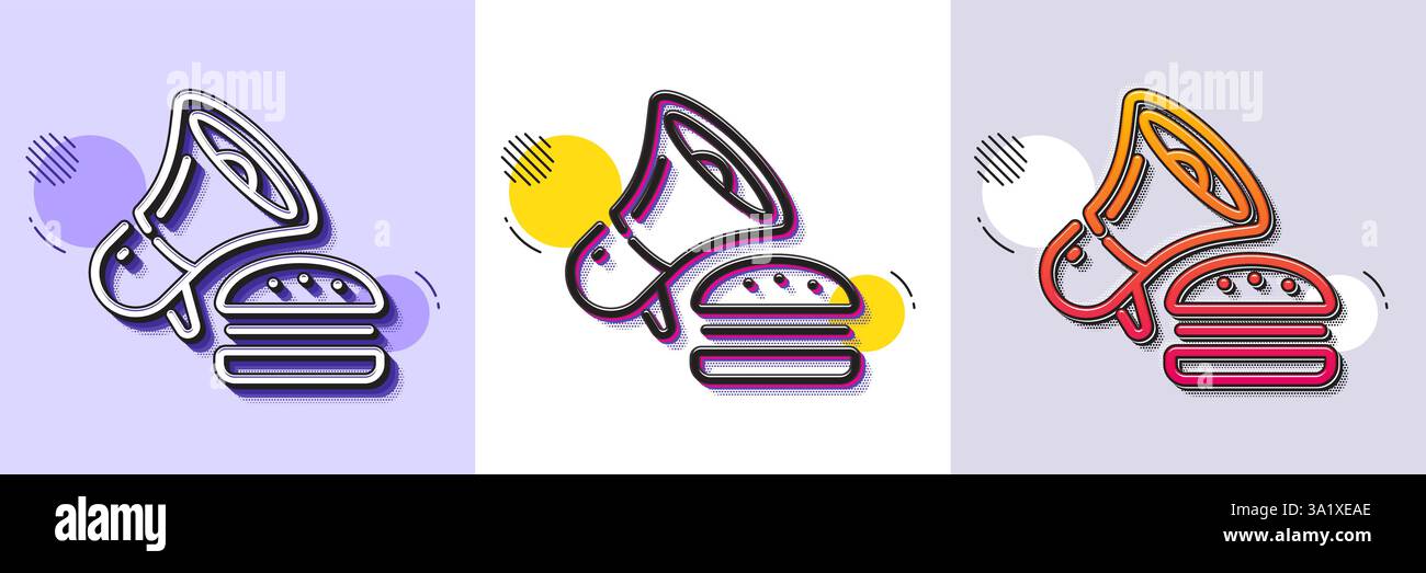 Burger line icon. Halftone dotted pattern. Gradient icon with grain ...
