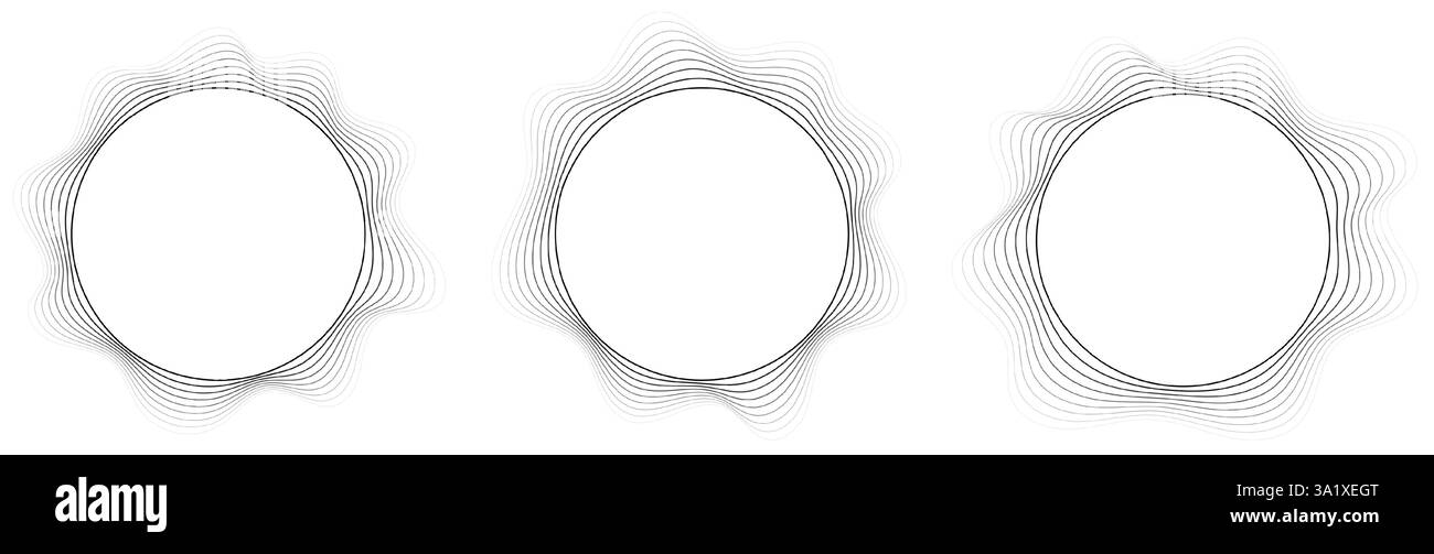 Round sound wave frames, circular lines pattern, radial curvy shapes ...