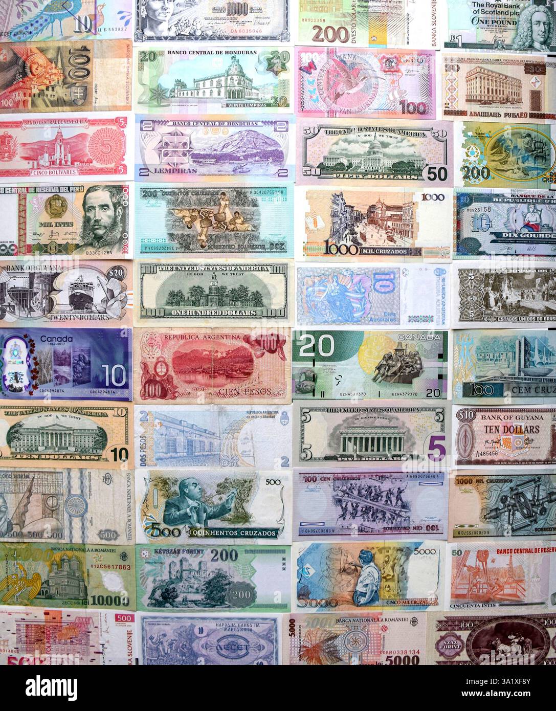 A collection of paper money of different countries of the world Stock ...