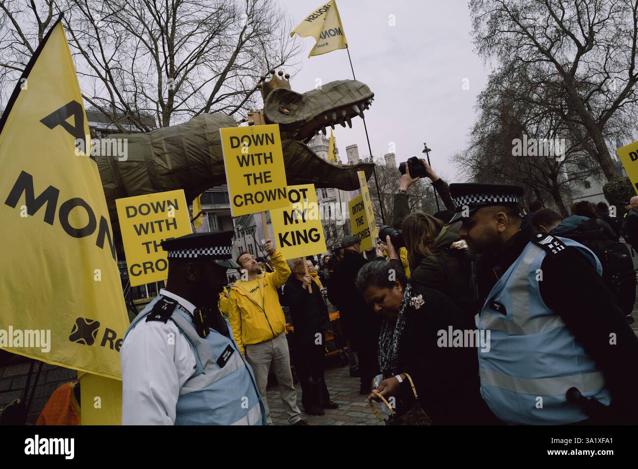 Activists from Republic stage a protest outside Westminster Abbey on ...