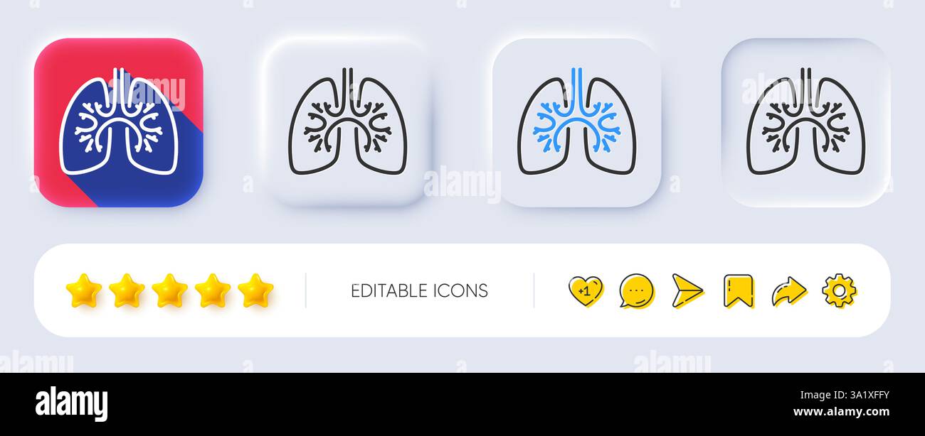 Lungs line icon. Neumorphic, Flat shadow, 3d buttons. Pneumonia disease ...